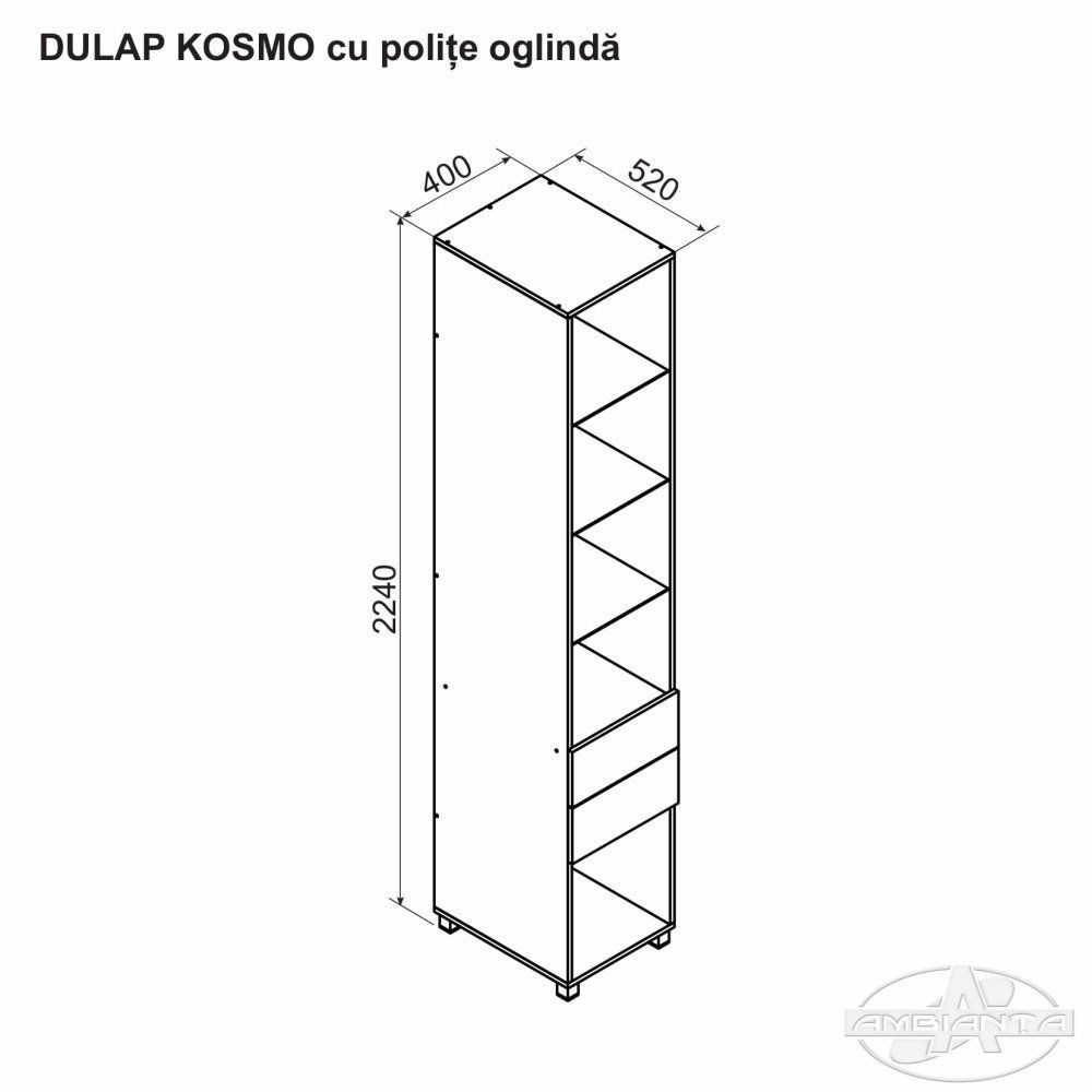 Wardrobe KOSMO glass shelves 0.4 m